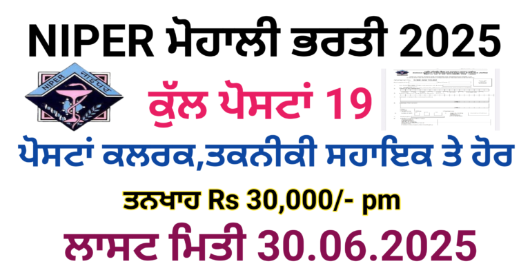NIPER ਮੋਹਾਲੀ ਭਰਤੀ 2025,NIPER Mohali Recruitment 2025, » Punjab Govt Jobs